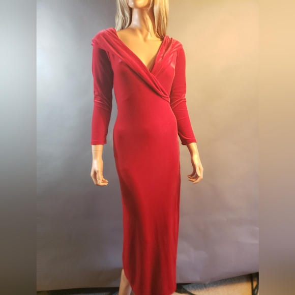 Ians NYC | Dresses | Long Red Velvet Dress One Size Fits Most A Thigh ...